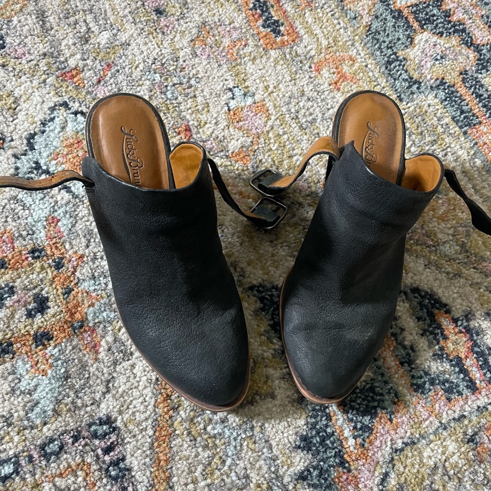 Lucky Brand Leather Black Mule Clog Boot Buckle - Gem